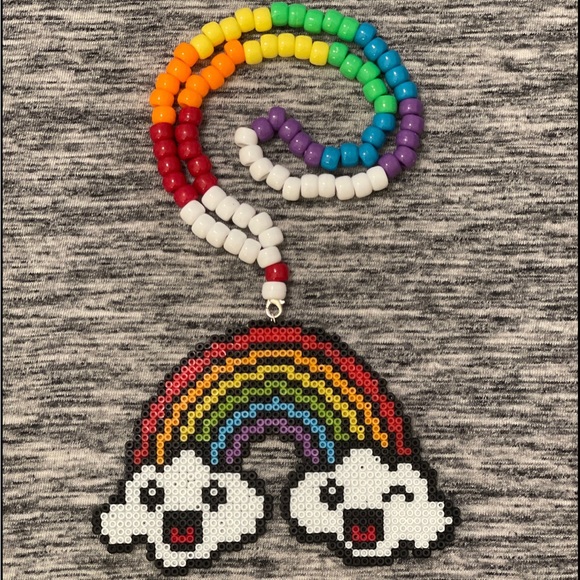 Byte Size Kandi | Jewelry | Rainbow And Clouds Kawaii Design Mini Perler Kandi Necklace For ...